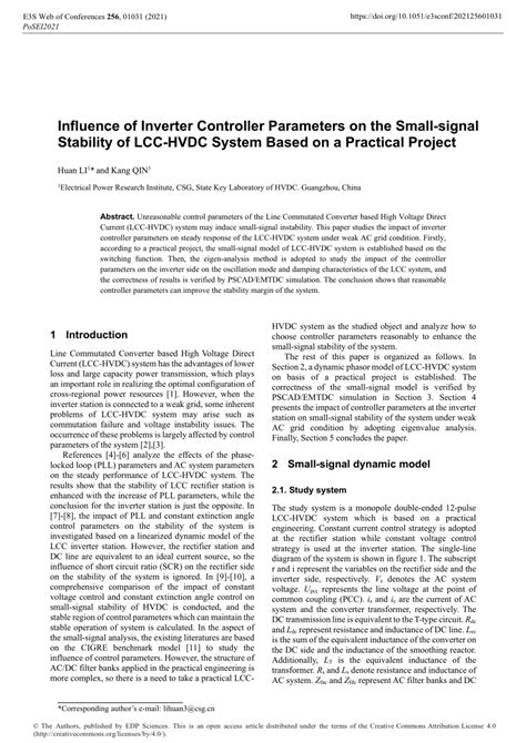 Pdf Influence Of Inverter Controller Parameters On The Small Signal