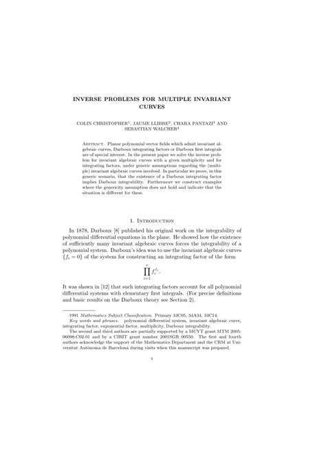 pdf inverse problems for multiple invariant curves