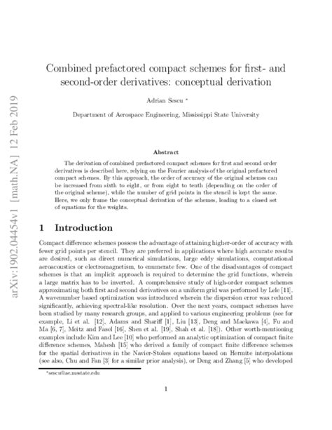 Pdf Combined Prefactored Compact Schemes For First And Second Order Derivatives Conceptual