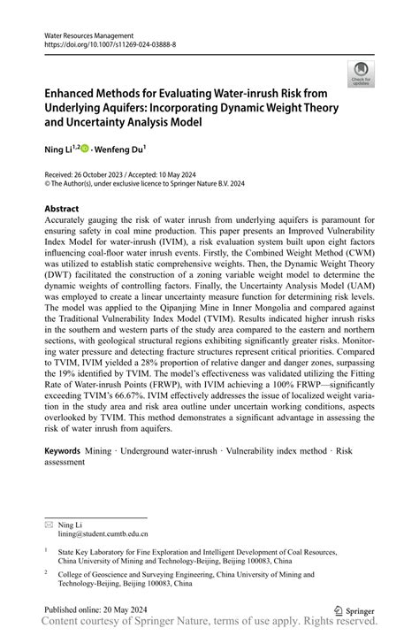 Enhanced Methods For Evaluating Water Inrush Risk From Underlying