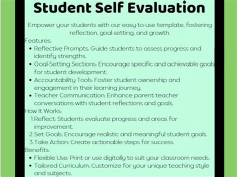 Student Self Evaluation Template Teaching Resources