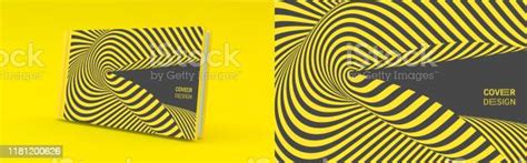커버 디자인 템플릿 착시와 검은 색과 노란색 패턴 플래카드 배너 책 표지 브로셔 플래너 또는 노트북에 적용됩니다 3d 벡터 그림입니다 3차원 형태에 대한 스톡 벡터 아트 및