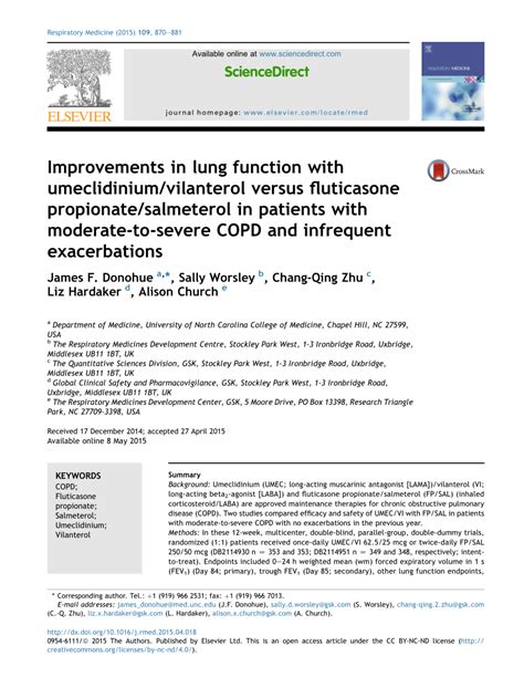 Pdf Improvements In Lung Function With Umeclidiniumvilanterol Versus