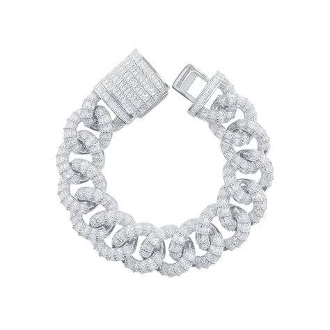 Brazalete Cuban Link Full Baguette 20mm X 20cm Platinum Ice King