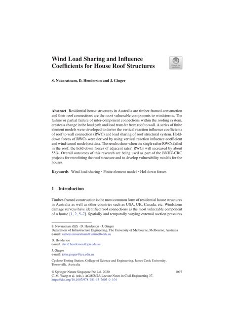 PDF Wind Load Sharing And Influence Coefficients For House Roof Structures