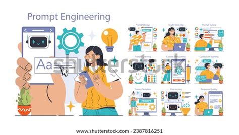 Prompt Engineers Writing Command Artificial Neuron Network Stock Vector