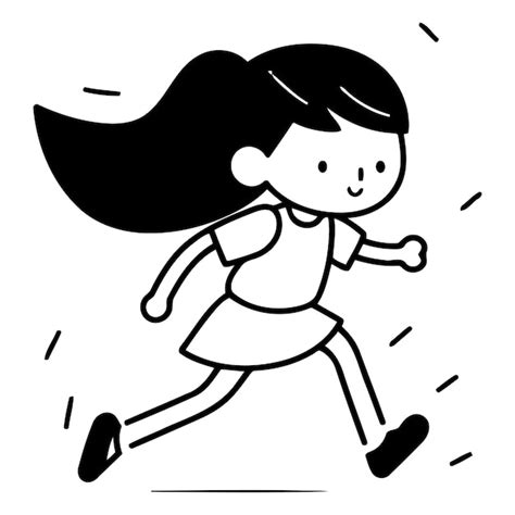 Premium Vector Running Girl In Flat Cartoon Style Girl Running With Long Hair