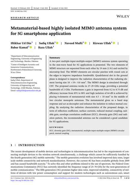 Metamaterial‐based Highly Isolated Mimo Antenna System For 5g Smartphone Application Request Pdf