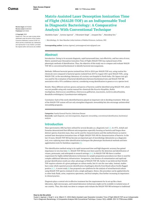 Pdf Matrix Assisted Laser Desorption Ionization Time Of Flight Maldi