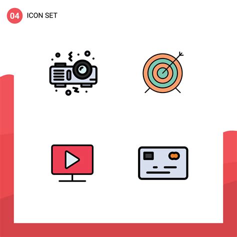 4 User Interface Filledline Flat Color Pack Of Modern Signs And Symbols Of Projector Video