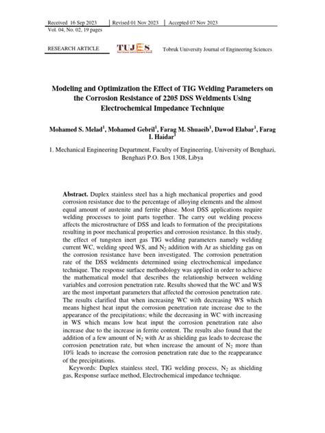 Modeling And Optimization The Effect Of Tig Welding Parameters On The Corrosion Resistance Of