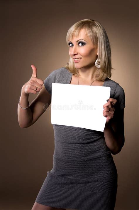 Blonde Holding In Hands Of White Blank Stock Photo Image Of Blank Copy 34309740