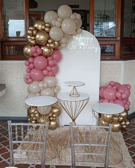 Decoracion De Globos Rosa Y Dorado