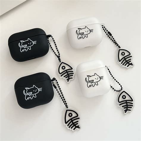 테트라 에어팟 Airpods Pro 프로 3세대 2세대 1세대 고양이 캐릭터 생선 뼈 키링 세트 단색 실리콘 커버 케이스