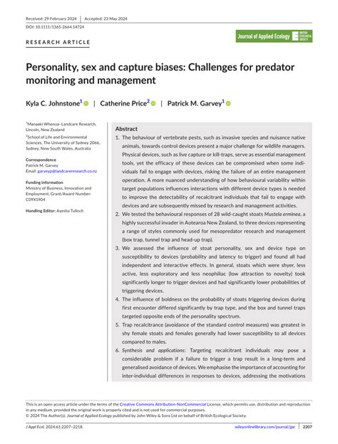 Pdf Personality Sex And Capture Biases Challenges For Predator Monitoring And Management