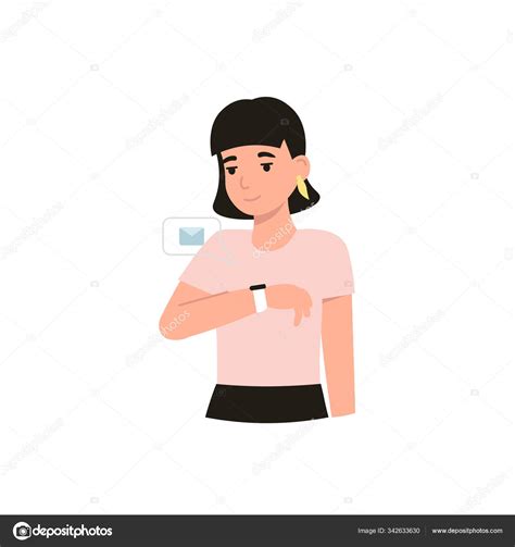 Девушка смотрит на часы гаджет Stock Vector By ©nattyblissful 342633630