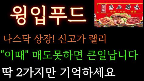 윙입푸드 분석 나스닥 상장 신고가 랠리지만 이 때 매도못하면 큰일납니다 딱 2가지만 기억하세요 주가 주가전망 목표가 대응방법 Youtube