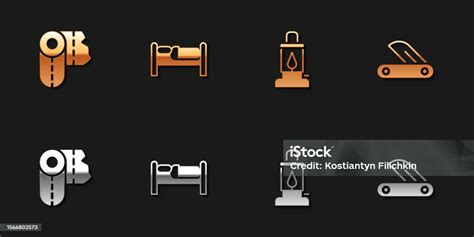 종이 타월 롤 침대 캠핑 랜턴 스위스 군용 칼 아이콘을 설정합니다 벡터 가구에 대한 스톡 벡터 아트 및 기타 이미지 가구 가정 주방 가정의 방 Istock