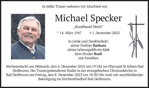 Traueranzeigen Von Michael Specker Trauermerkurde
