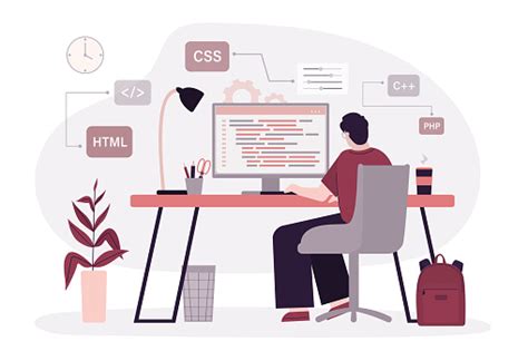 Programmer Or Coder Sitting At Desk Website Designer Developer Social