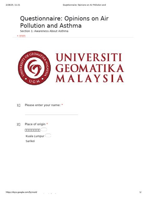 Opinions On Air Pollution And Asthma Questionnaire Pdf Determinants Of Health