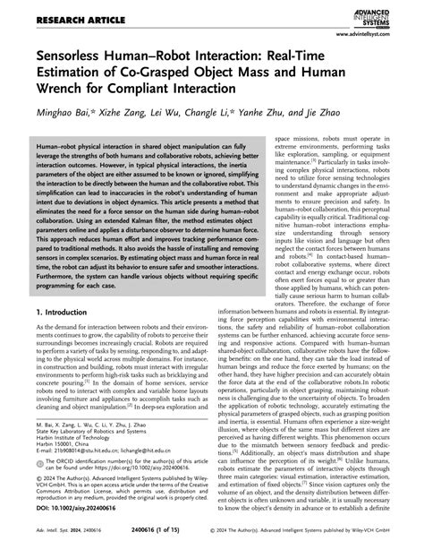 Pdf Sensorless Humanrobot Interaction Real‐time Estimation Of Co