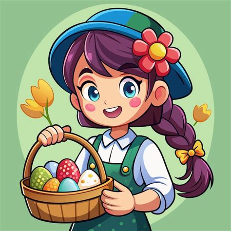 Una Chica Con Una Canasta De Huevos De Pascua Y Una Canasta De Huevos