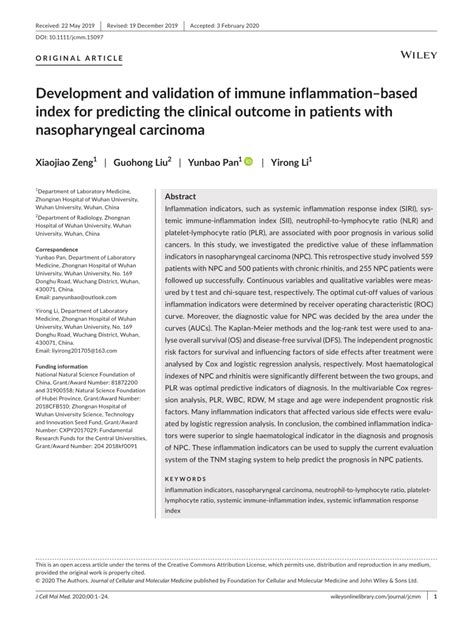 Pdf Development And Validation Of Immune Inflammationbased Index For