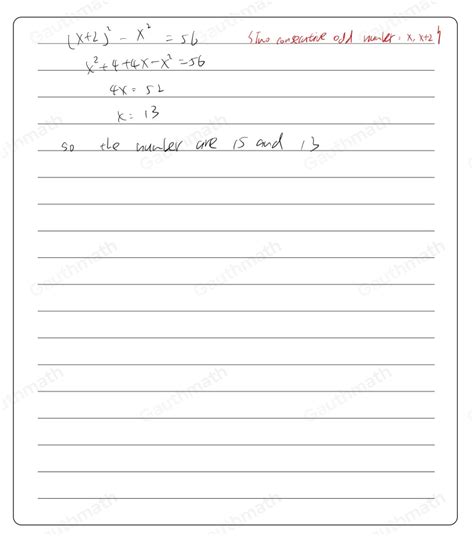Solved The Difference Between The Squares Of Two Consecutive Odd Numbers Is 56 Find The