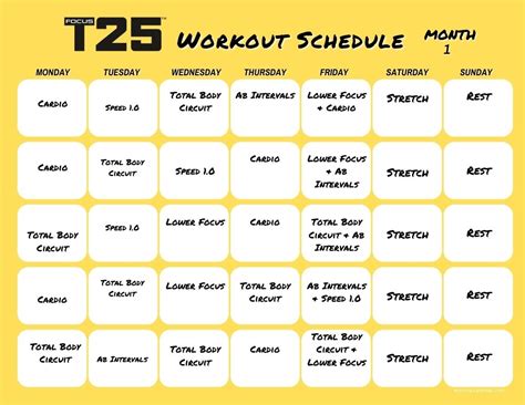 Focus T25 Workout Calendar Print A Workout Calendar