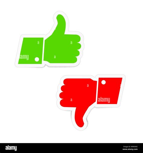 Green Thumbs Up And Red Thumbs Down Icons Stickers On White Stock