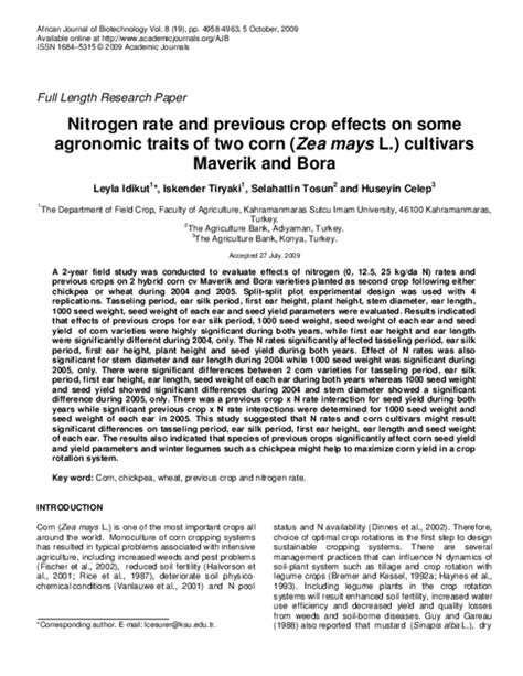 Pdf Nitrogen Rate And Previous Crop Effects On Some Agronomic Traits