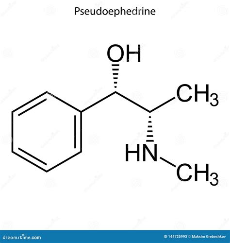 Pseudoephedrine Chemical Structure And Formula Cartoon Vector