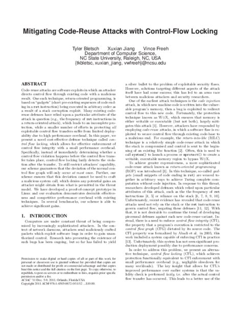 Pdf Mitigating Code Reuse Attacks With Control Flow Locking
