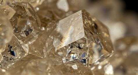 Close Up Of A Cluster Of Translucent Crystalline Structures Likely Quartz Or Similar Stock