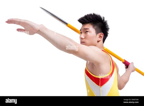Male Athlete Throwing Javelin Stock Photo Alamy