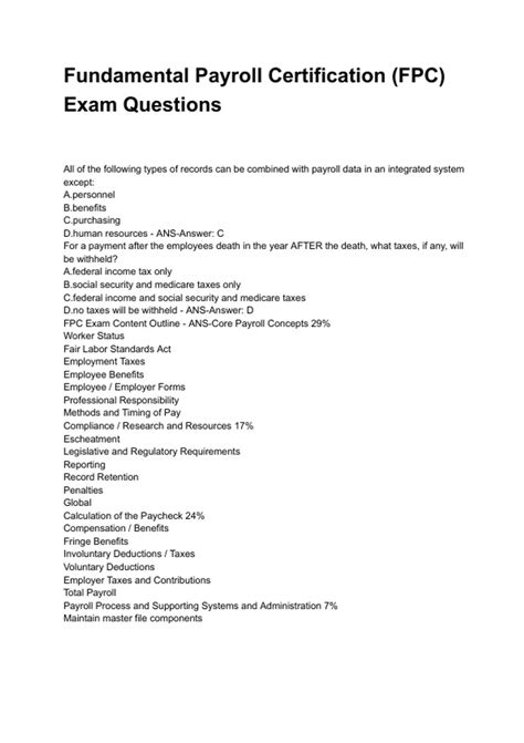 Fundamental Payroll Certification Fpc Exam Questions Newest 2025 2026 Actual Exam Complete