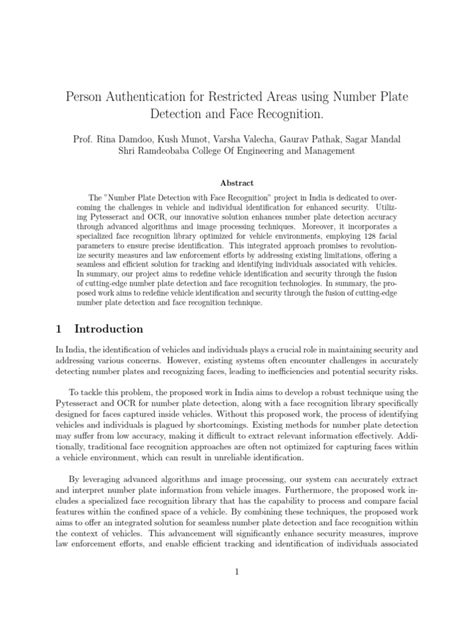 Person Authentication For Restricted Areas Using Number Plate Detection