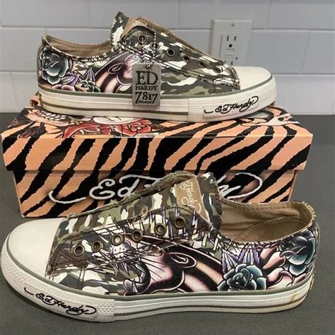 Vintage Ed Hardy Tattoo Panther Camo Slip On Laceless Low Top Sneakers