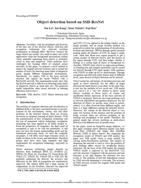 Object Detection Based On Ssd Resnet Pdf