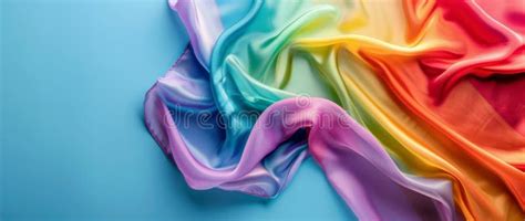 Vibrant Flowing Fabric In Rainbow Colors On A Blue Background Stock Illustration Illustration