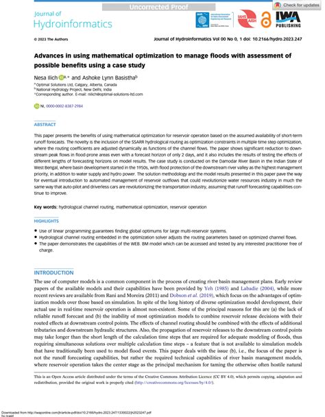 Pdf Advances In Using Mathematical Optimization To Manage Floods With