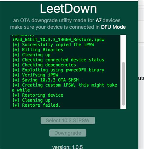 restore failed osx 10 11 6 leetdown 1 0 5 · issue 63 · ra9stuff