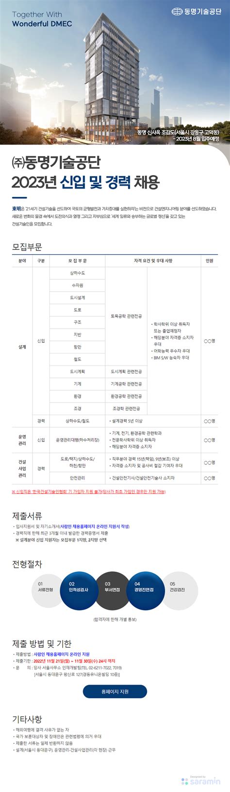 동명기술공단 채용공고 2023년 신입 및 경력 채용 2022년 채용
