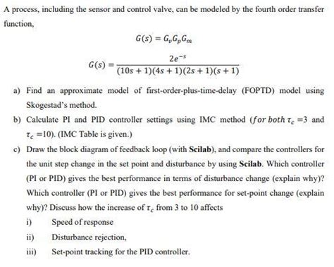 Solved A Process Including The Sensor And Control Valve