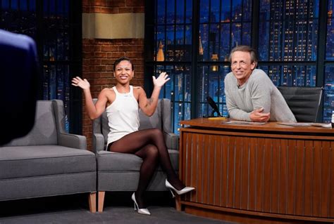 Myhala Elevates Casual Dressing In White Tank Top For ‘seth Meyers Interview Talks ‘industry