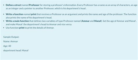 Solved • Define A Struct Named Professor For Storing A