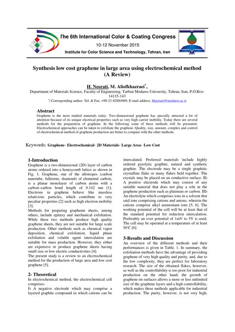 Pdf Synthesis Low Cost Graphene In Large Area Using Electrochemical Method A Review