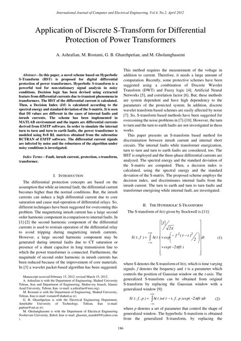 Pdf Application Of Discrete S Transform For Differential Protection Of Power Transformers