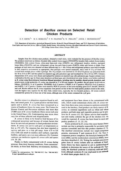 Pdf Detection Of Bacillus Cereus On Selected Retail Chicken Products